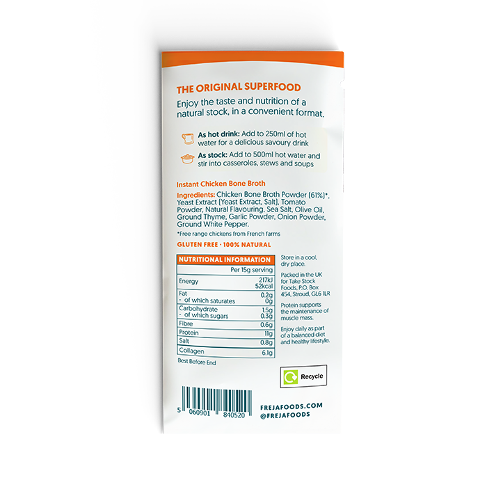 Freja – Instant Bone Broth Chicken – 8x(4x15g Sachet) - Artisan Food Club
